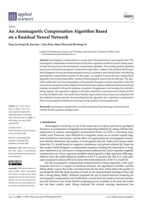pdf an aeromagnetic compensation algorithm based on a residual neural