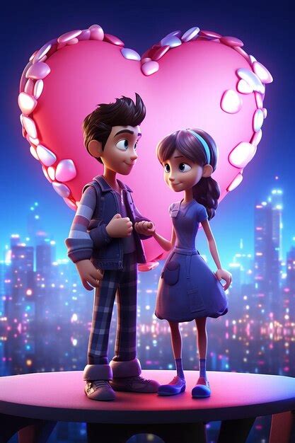 Premium Ai Image Two 3d Pixar Tiny Male And Female In Love Holding A