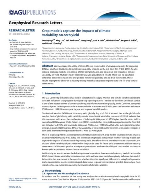 Pdf Crop Models Capture The Impacts Of Climate Variability On Corn Yield
