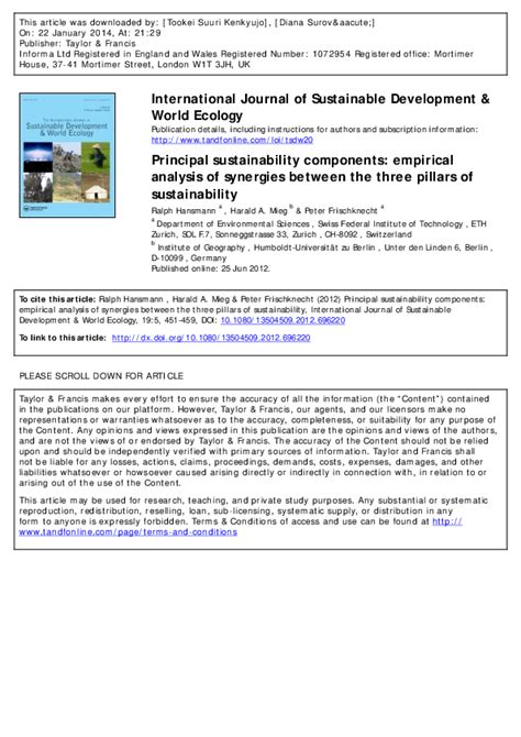 Pdf Principal Sustainability Components Empirical Analysis Of Synergies Between The Three