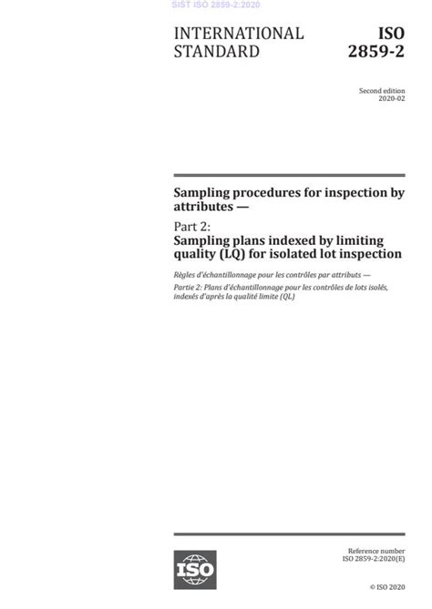Iso 2859 2 2020 Sampling Procedures For Inspection By Attributes — Part 2 Sampling Plans Indexed