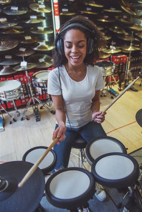 Woman Playing Electronic Drums Stock Image Image Of Beautiful