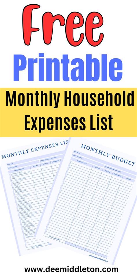 Free Printable Monthly Household Expenses List Monthly Expenses Sheet