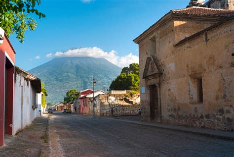 Agua Volcano Seen From La Antigua Guatemala National And Foreign
