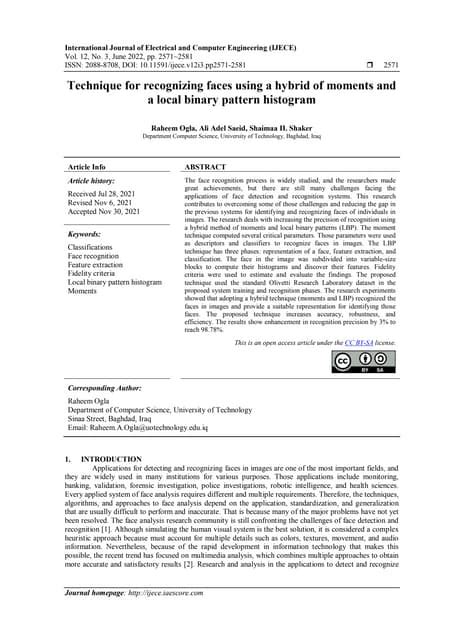 Technique For Recognizing Faces Using A Hybrid Of Moments And A Local