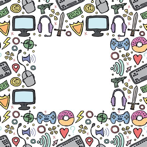 Seamless Gaming Frame Doodle Background With Gaming Icons 22879239