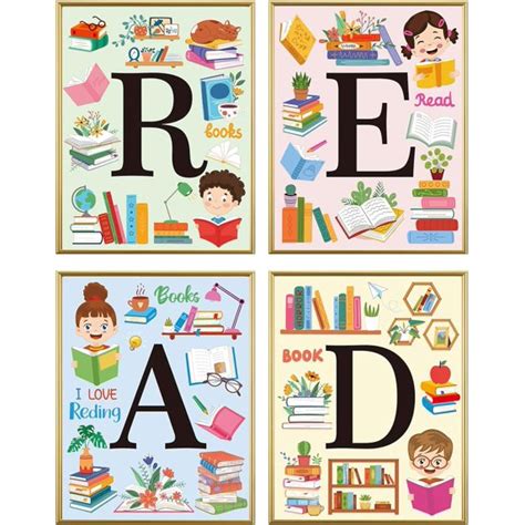 Colorful Reading Canvas Posters Reading Corner Decor For Classroom