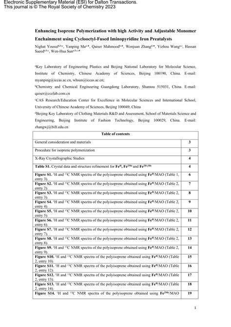 Pdf Enhancing Isoprene Polymerization With High Activity And