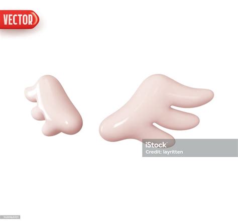 하얀 천사 날개 현실적인 3d 디자인 요소 플라스틱 만화 스타일에서 흰색 배경에 고립 된 아이콘 벡터 일러스트 레이 션 3차원 형태에 대한 스톡 벡터 아트 및 기타 이미지