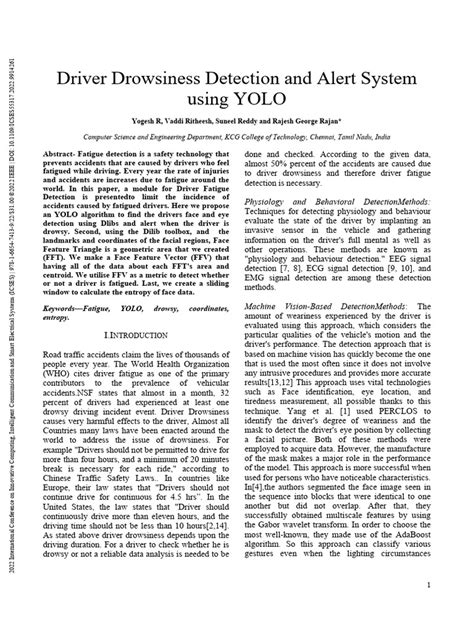 Driver Drowsiness Detection And Alert System Using Yolo Pdf
