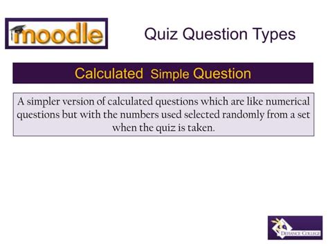 Moodle Calculated Simple Quiz Question Ppt