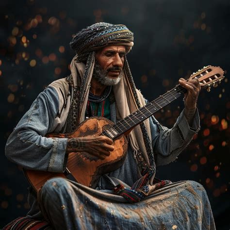 Traditional Egyptian Folk Musician Playing Guitar Instrumental Image