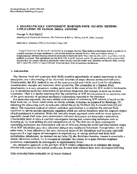 Pdf A Quadratically Convergent Hartree—fock Qc Scf Method