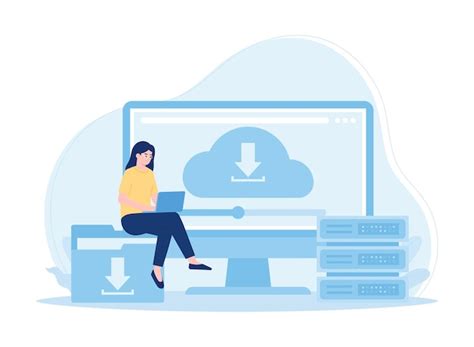 Premium Vector A Woman Downloading A File Concept Flat Illustration