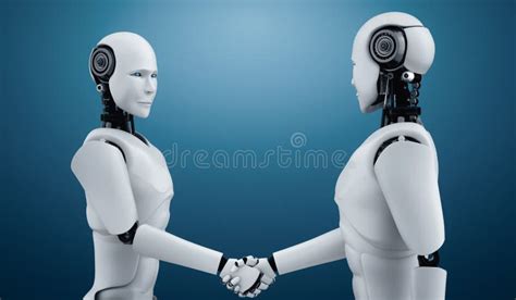 Mlp 3d Rendering Humanoid Robot Handshake To Collaborate Future Technology Stock Illustration