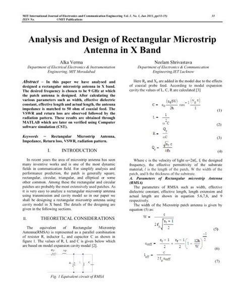Analysis And Design Of Rectangular Microstrip Mit Publications
