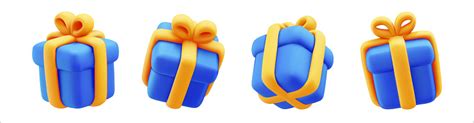 흰색 배경에 고립 된 리본을 가진 현실적인 블루 컬러 선물 상자 그림의 벡터 세트입니다 선물 상자의 다른 각도의 3d 스타일 휴일 디자인 축제 선물 서프라이즈 각도에 대한