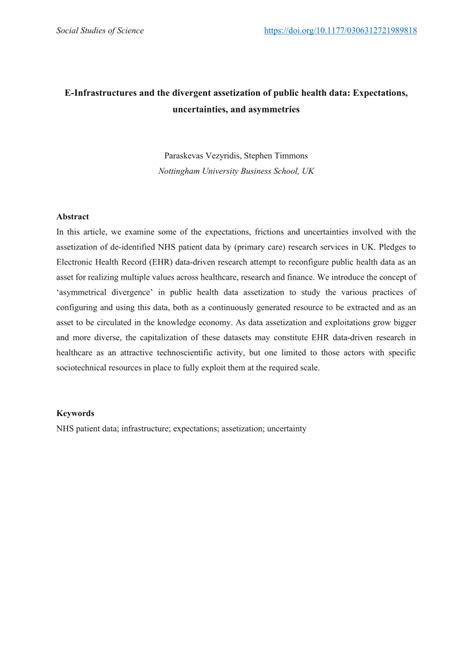 Pdf E Infrastructures And The Divergent Assetization Of Public Health