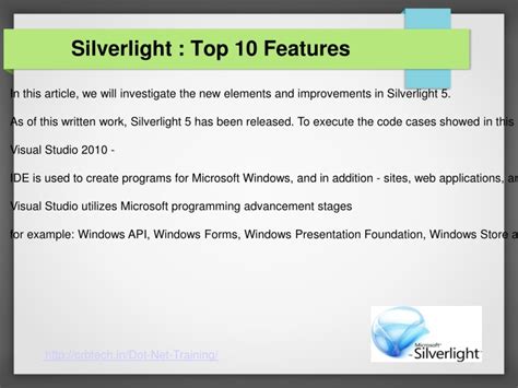 Ppt Silverlight Top 10 Features Powerpoint Presentation Free