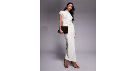 The Frolic Exclusive Asymmetric Off Shoulder Maxi Dress In Grey Lyst Uk