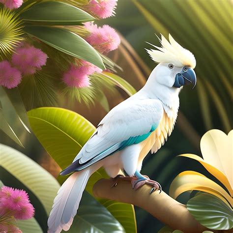 Premium Photo White Cockatoo In Exotic Jungle Full Of Tropical Leaves
