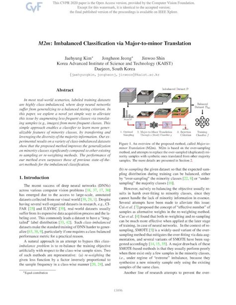 Pdf M2m Imbalanced Classification Via Major To Minor Translation€¦ · M2m Imbalanced