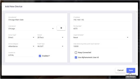 how to connect an zkteco device to software lenvica hrms