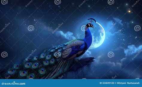 Peacock Underneath The Moonlight Stock Illustration Illustration Of