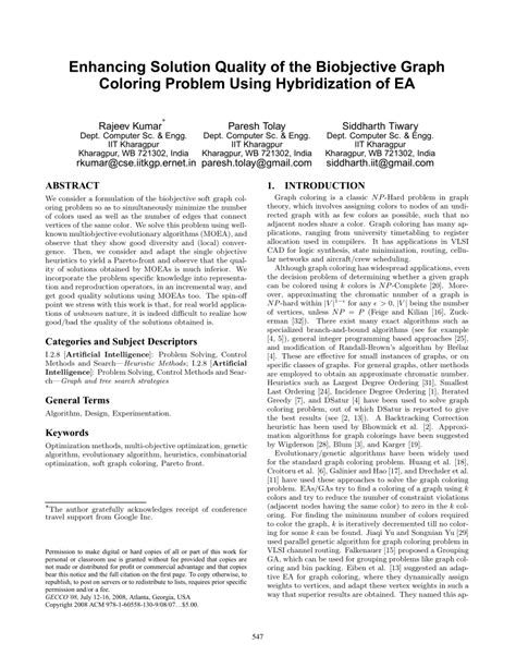 Pdf Enhancing Solution Quality Of The Biobjective Graph Coloring Problem Using Hybridization