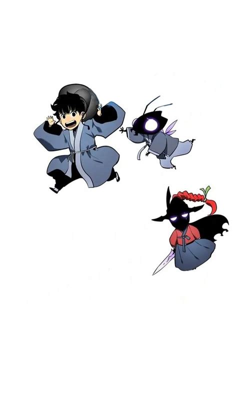 Solo Leveling Chibi Jin Woo Beru And Igris Cartoon Wallpaper