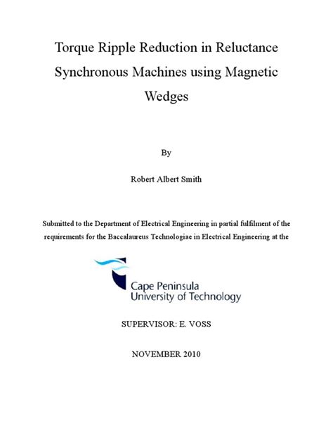 Torque Ripple Reduction In Reluctance Synchronous Machines Using Magnetic Wedges Pdf