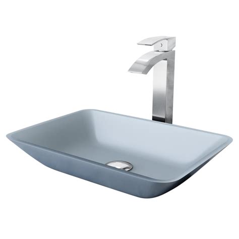 Vigo Matte Shell Glass Rectangular Bathroom Sink With Faucet And Pop Up