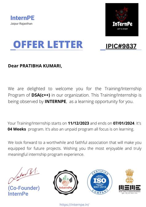 Pratibha Kumari On Linkedin Dsa Internshipprogram Internpe
