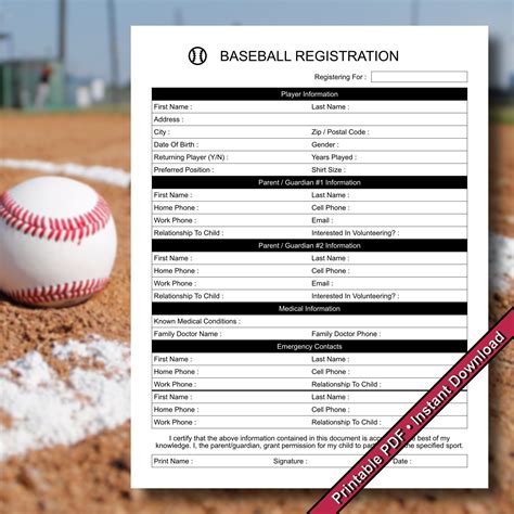Printable Baseball Registration Forms Free Printable Forms