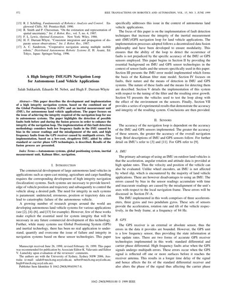 Pdf A High Integrity Imugps Navigation Loop For Autonomous Land Vehicle Applications