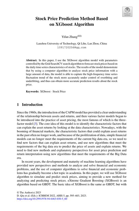 Pdf Stock Price Prediction Method Based On Xgboost Algorithm