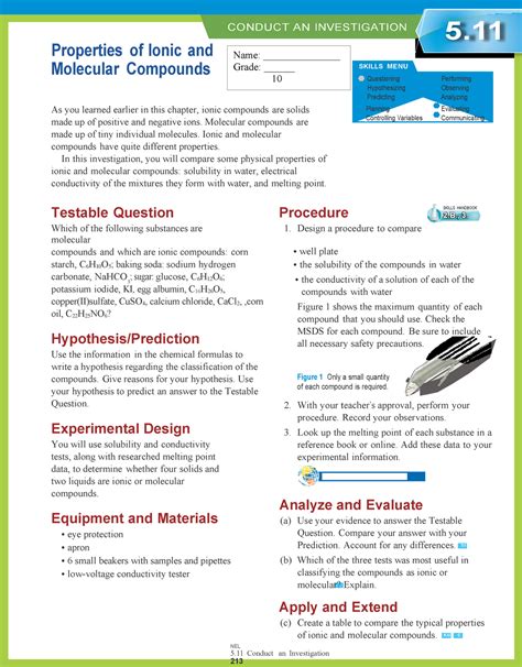 Lab Ionic Or Covalent Properties Of Ionic And Molecular Compounds CONDUCT AN INVESTIGATION