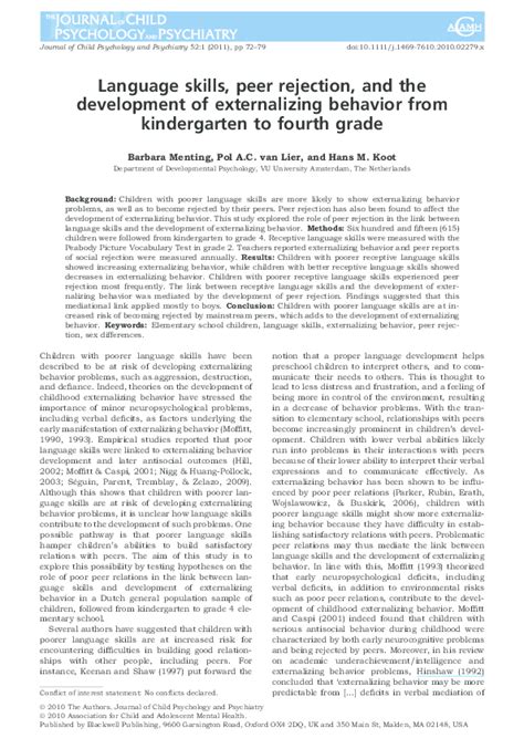 Pdf Language Skills Peer Rejection And The Development Of Externalizing Behavior From