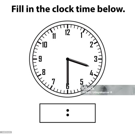 아날로그 시계 몇시인지 학습 시계와 수학 워크시트를 작성하십시오 어린이를 위한 시간 연습 워크시트 말하기 시계에서 아날로그를 배우십시오 교육 활동 0명에 대한 스톡 벡터