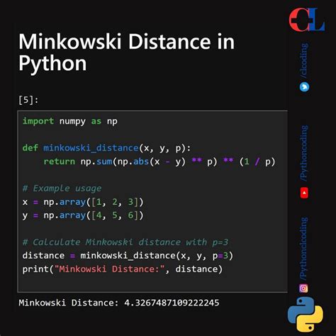 Minkowski Distance In Python In 2025 Python Learn Computer Science