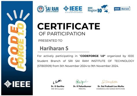 Participated In Codeforge A Coding Event By Ieee Society Hariharan