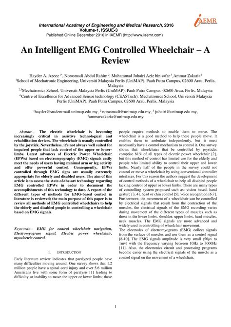 Pdf An Intelligent Emg Controlled Wheelchair A Review