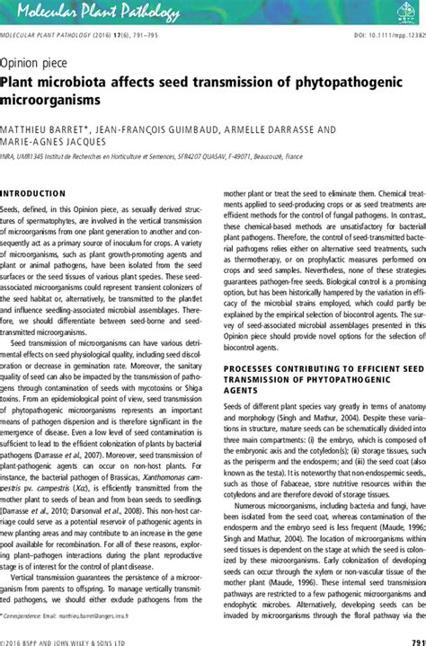 Plant Microbiota Affects Seed Transmission Of Phytopathogenic Microorganisms Barret 2016