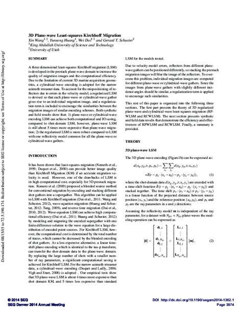 Pdf 3d Plane Wave Least Squares Kirchhoff Migration Gerard Schuster