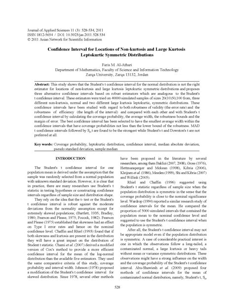 Pdf Confidence Interval For Locations Of Non Kurtosis And Large