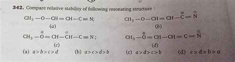 Compare Relative Stability Of Following Resonating Structure CH3 OCH