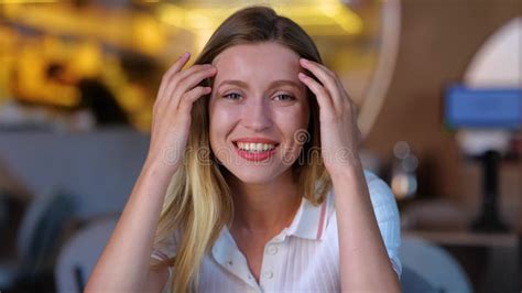 Close Up Pov Of Happy Young Beautiful Woman Smiling And Recording