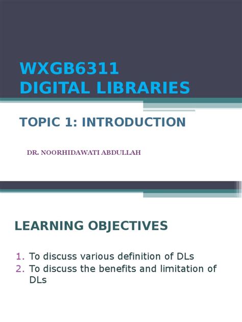 Wxgb6311 Digital Libraries Topic 1 Introduction Pdf Digital