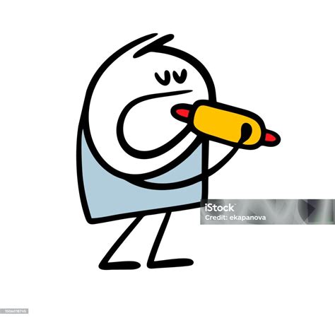 배고픈 스틱맨은 기대에 입을 벌리고 소시지와 핫도그를 물었다 길거리 음식과 십대의 벡터 그림 가공육에 대한 스톡 벡터 아트 및 기타 이미지 Istock