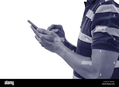 Isolated Man Using Smartphone On White Background Monotone Effect